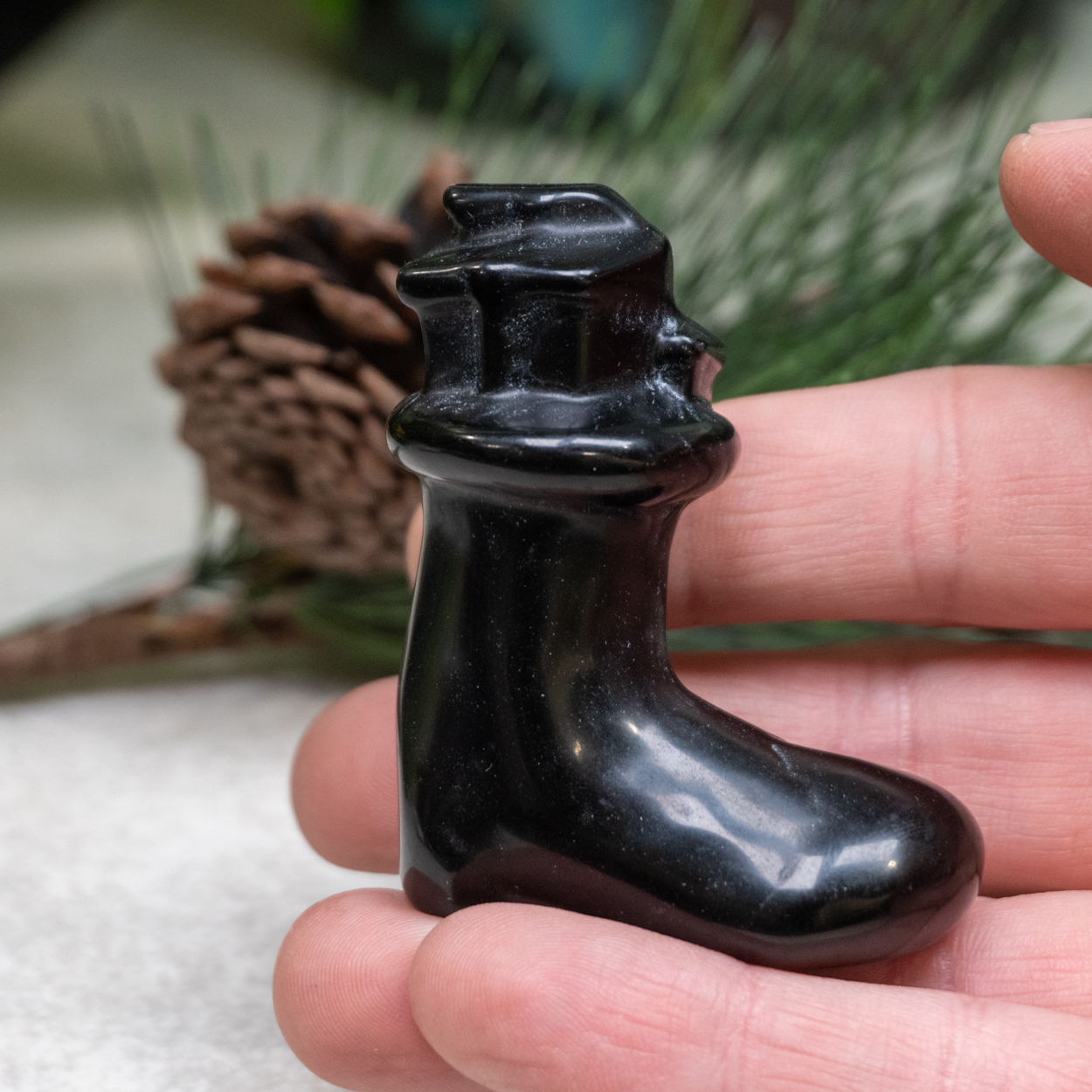 Obsidian Christmas Stocking with Gifts Carving - The Crystal Council