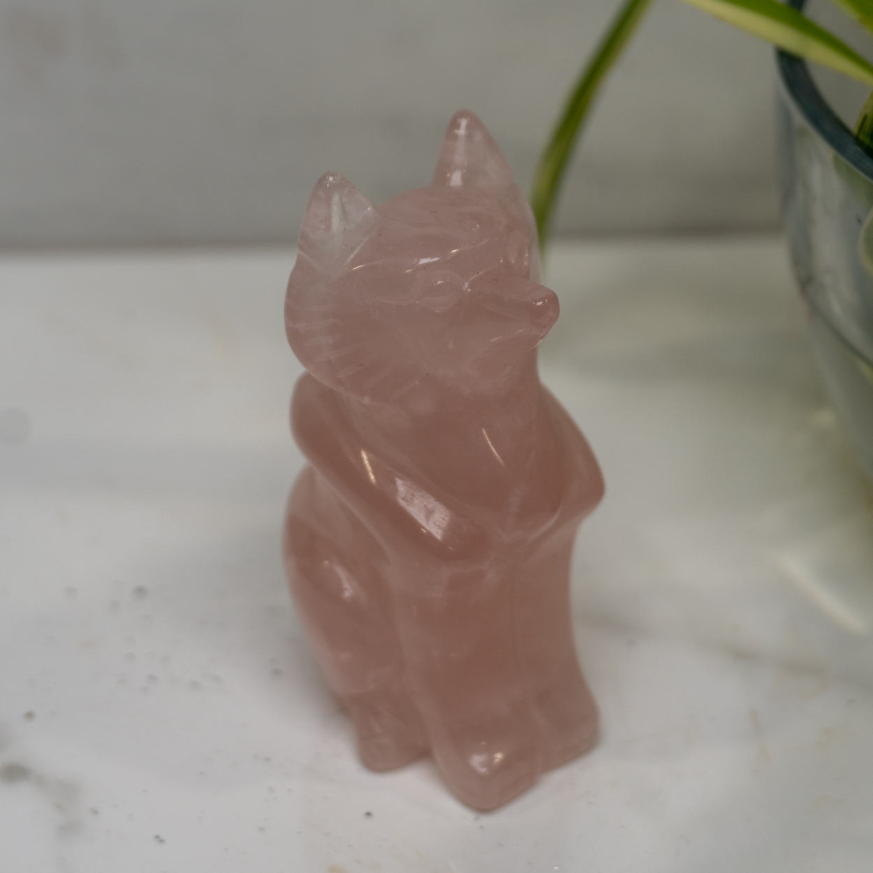 Rose Quartz Wolf Carving - The Crystal Council