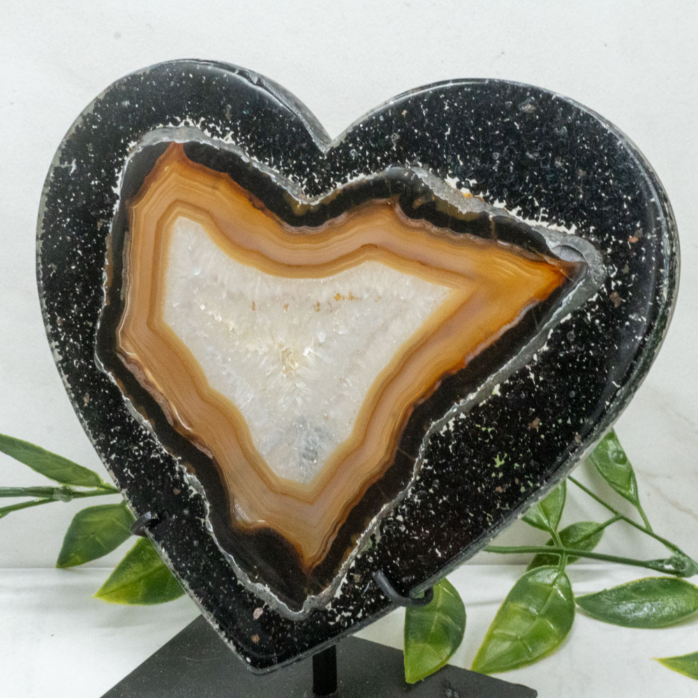 Botswana Agate Resin Heart with Stand #1 - The Crystal Council
