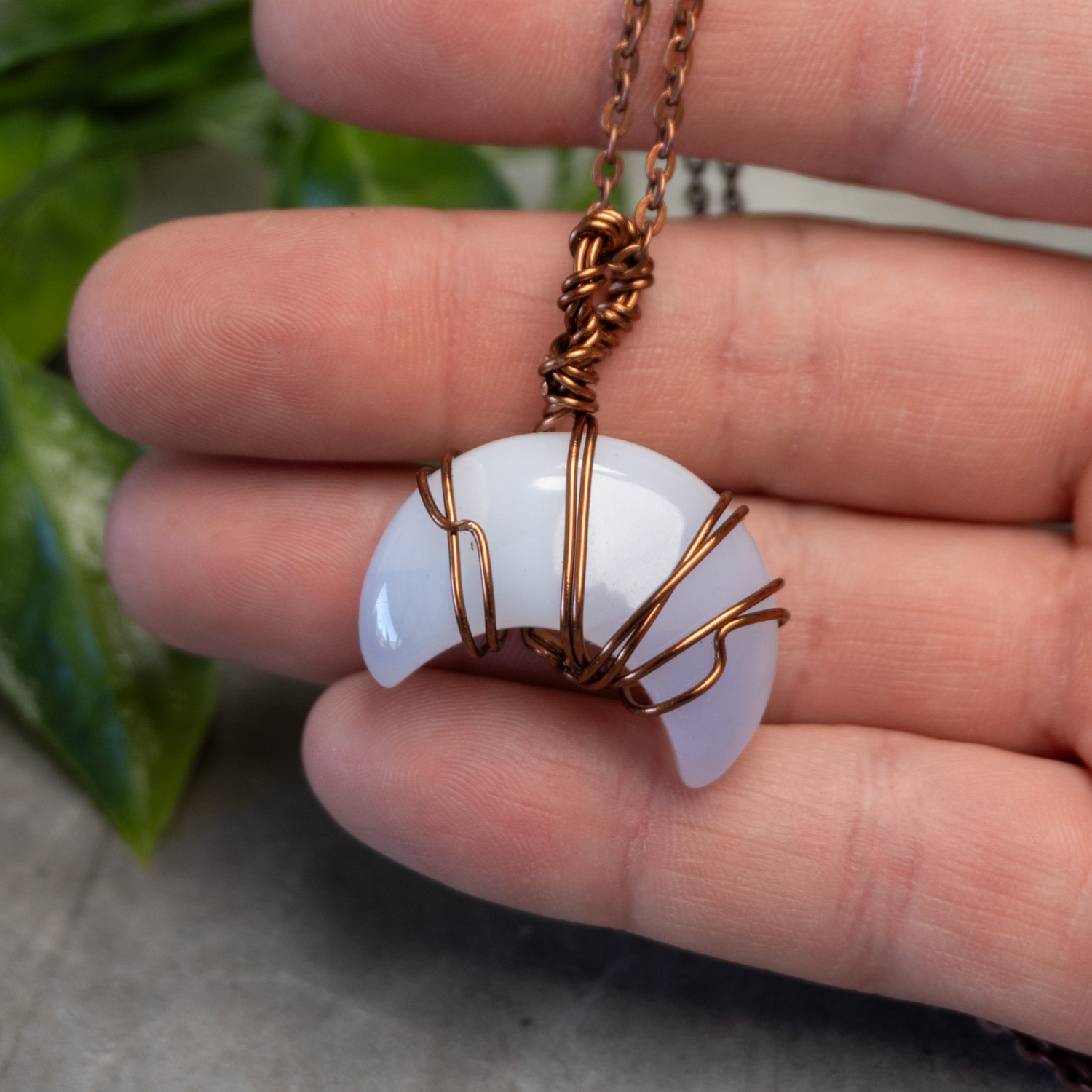 Blue Chalcedony Moon Wire Wrap #1 - The Crystal Council
