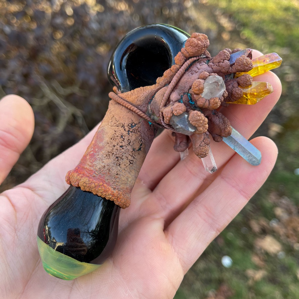 Imperial Topaz and Aura Quartz Smoking Bowl - The Crystal Council